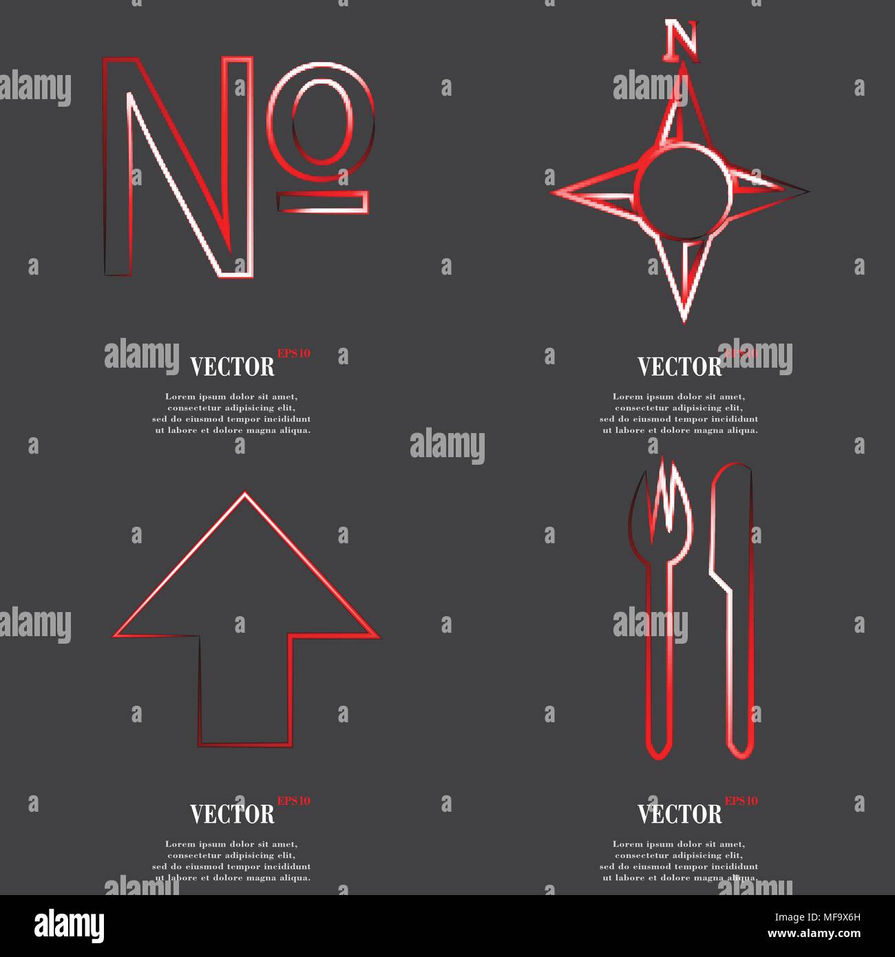 Set of fashionable red icons, trending symbols. Flat design for your ...