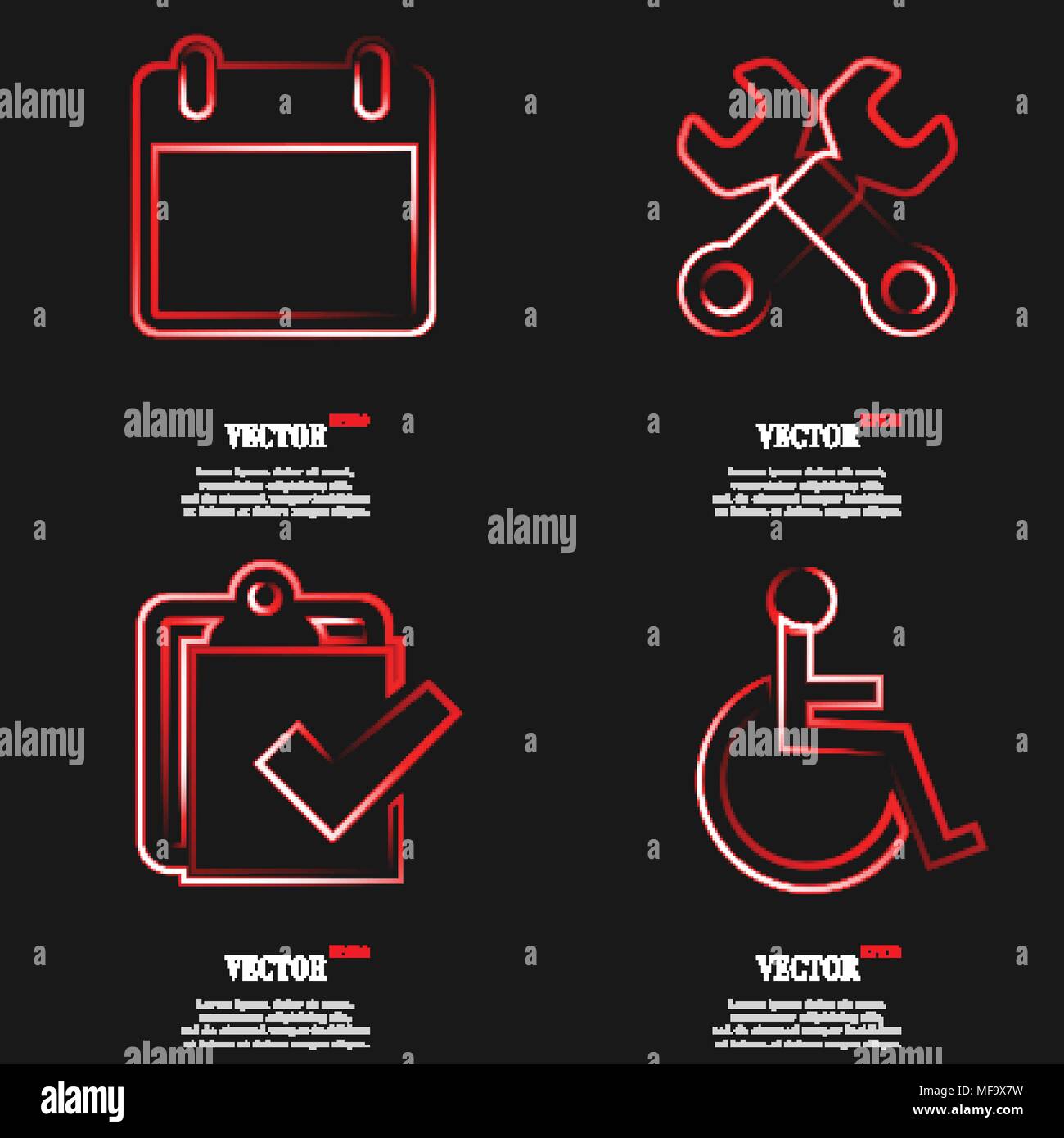 Set of fashionable red icons, trending symbols. Flat design for your ...