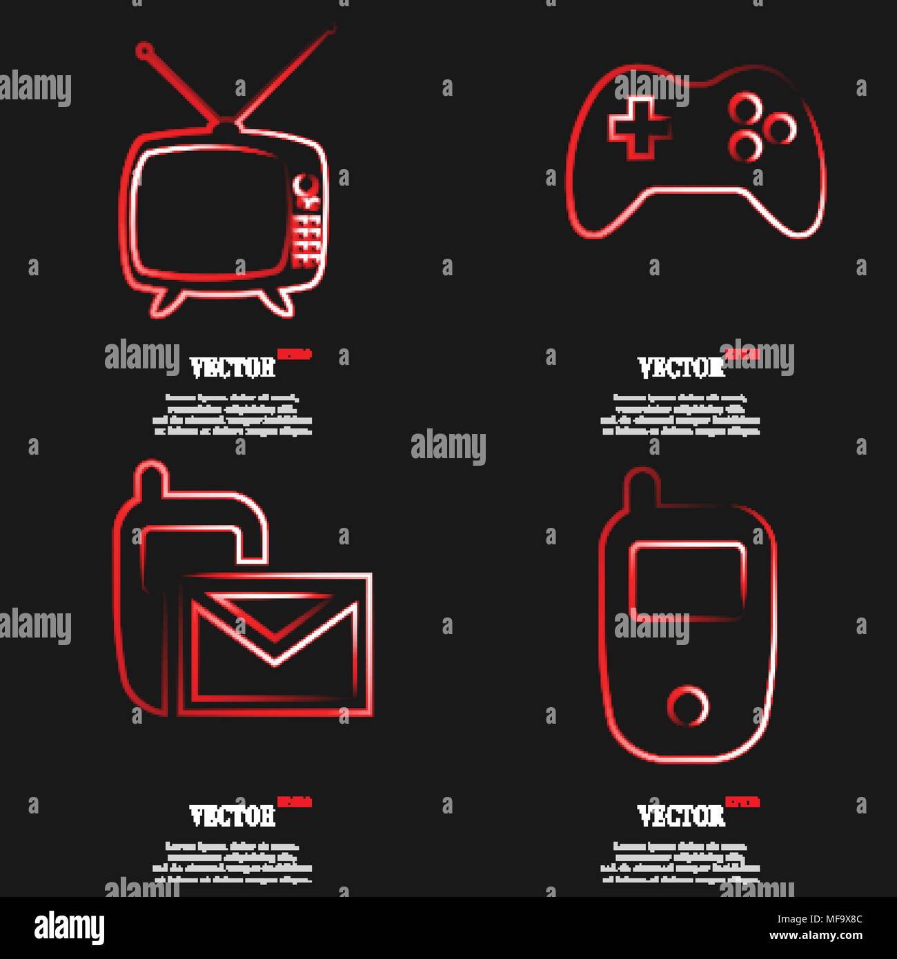 Set of fashionable red icons, trending symbols. Flat design for your ...