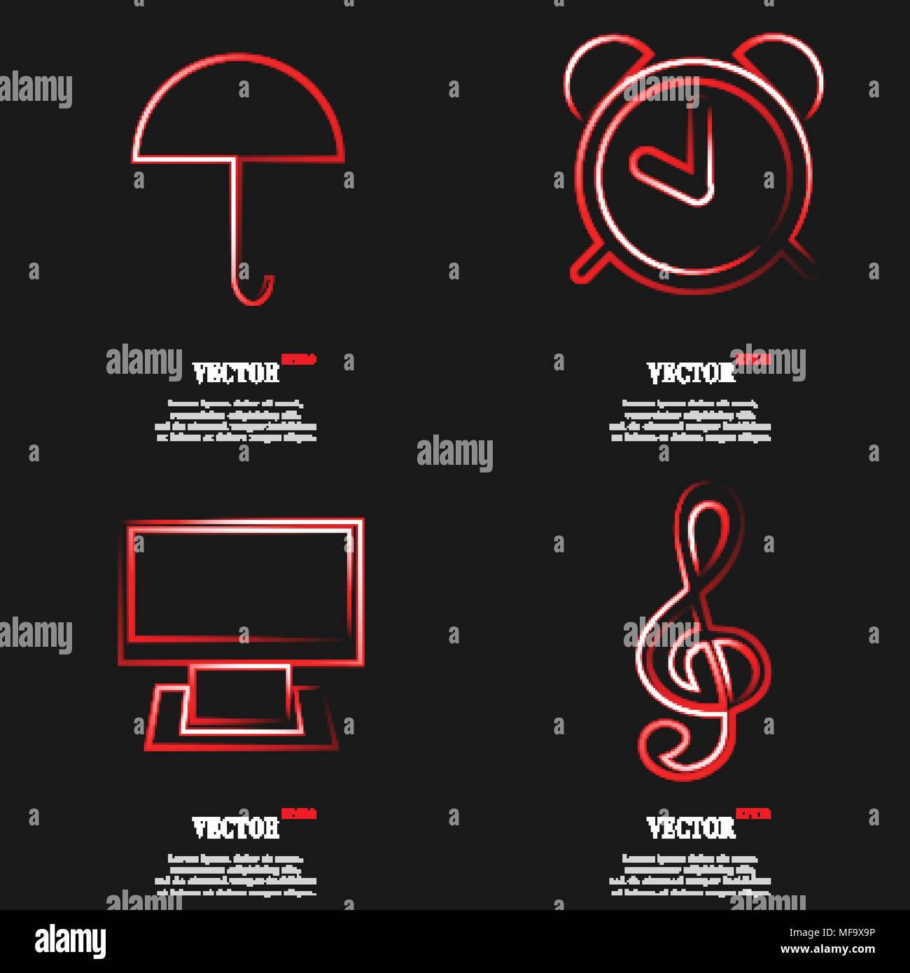 Set of fashionable red icons, trending symbols. Flat design for your ...