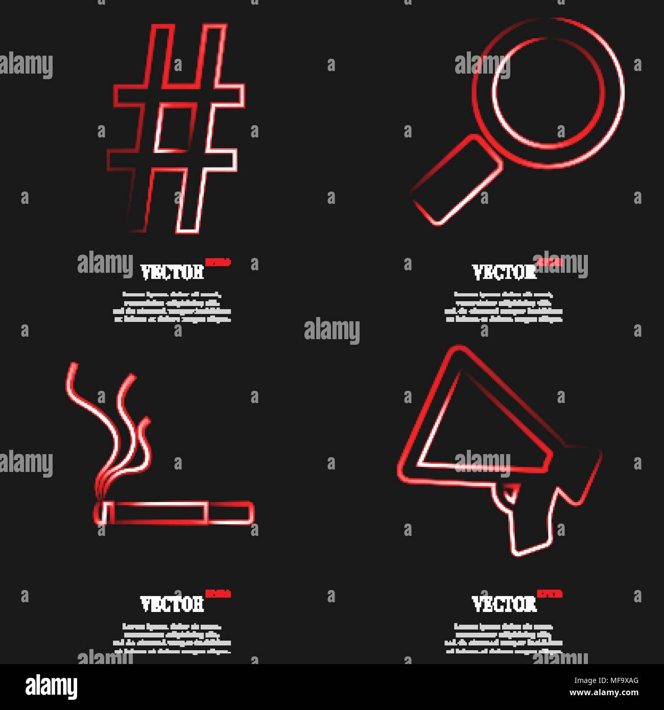 Set of fashionable red icons, trending symbols. Flat design for your ...