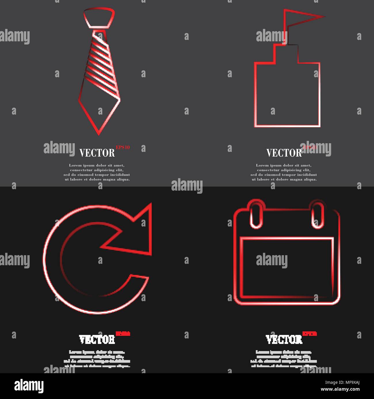 Set of fashionable red icons, trending symbols. Flat design for your ...