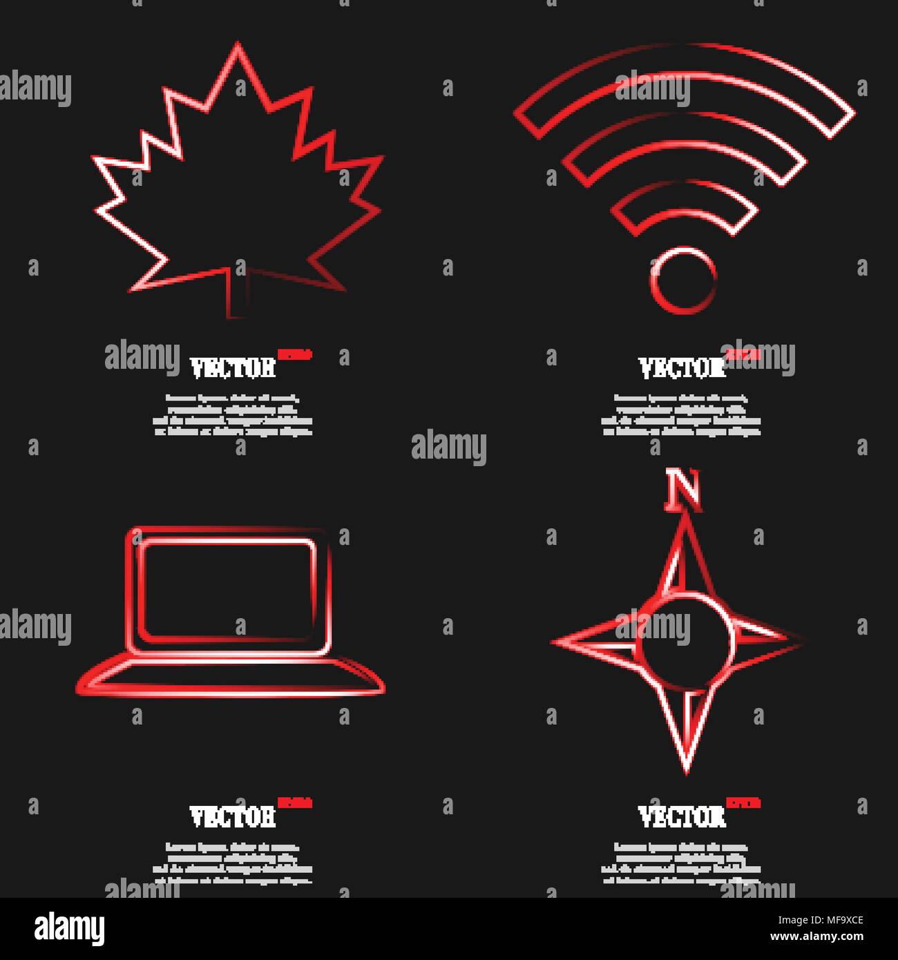 Set of fashionable red icons, trending symbols. Flat design for your ...