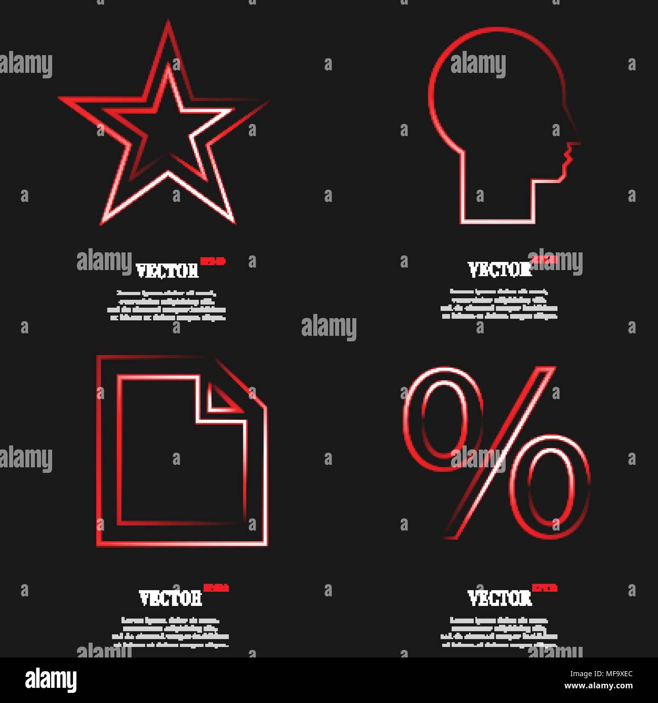 Set of fashionable red icons, trending symbols. Flat design for your ...