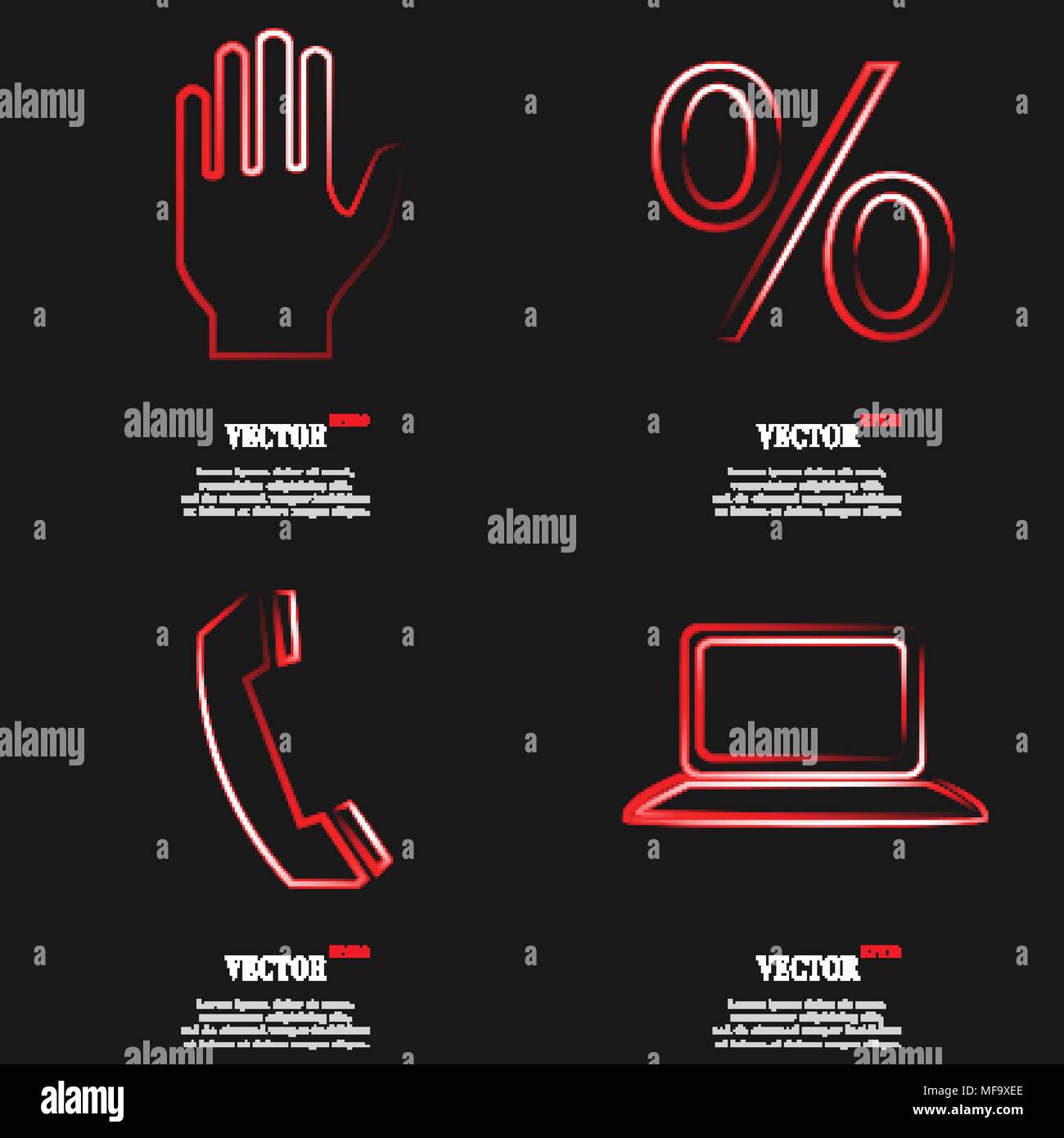 Set of fashionable red icons, trending symbols. Flat design for your ...