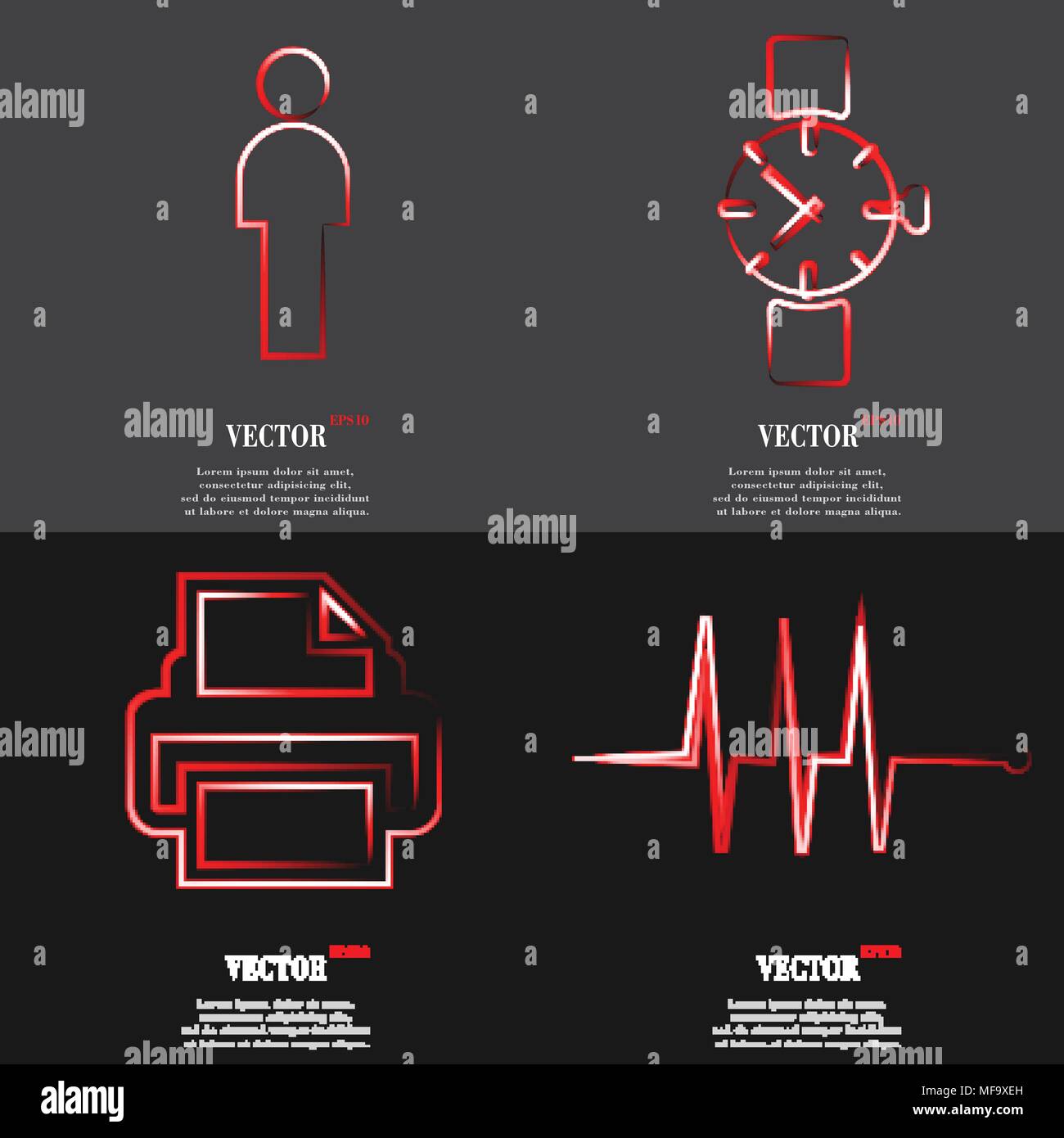 Set of fashionable red icons, trending symbols. Flat design for your ...