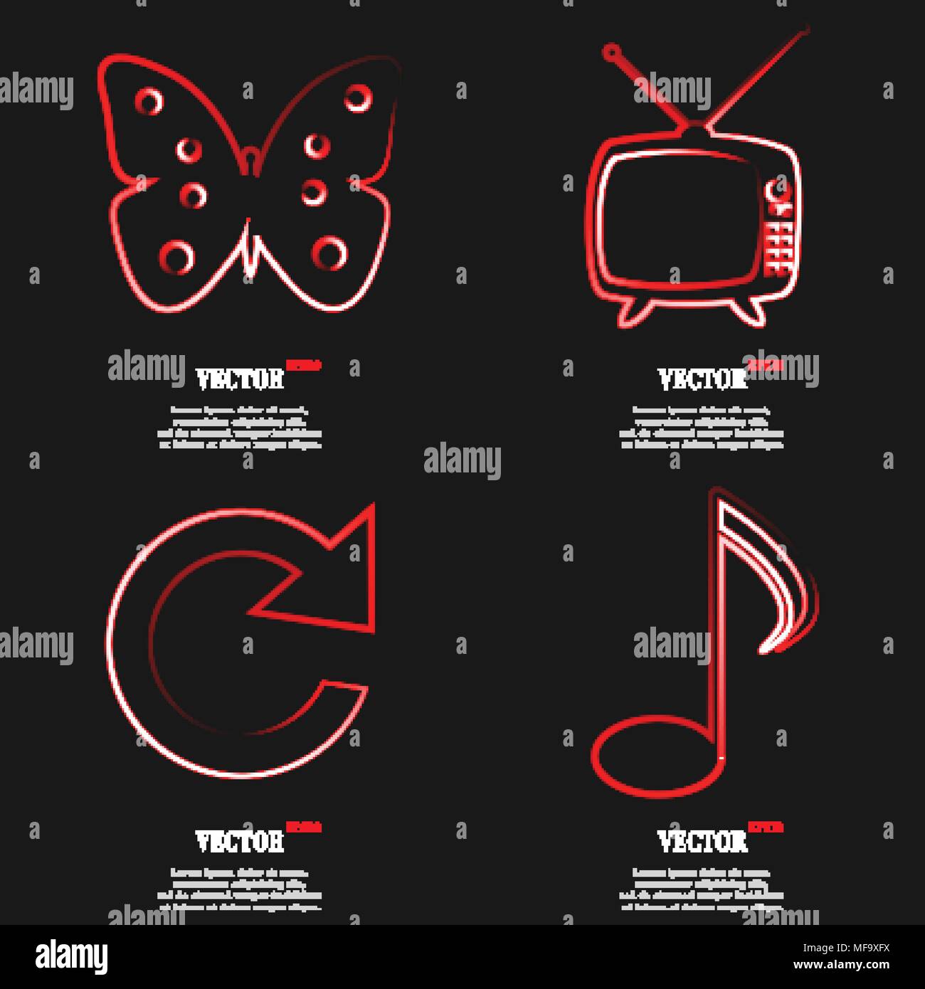 Set of fashionable red icons, trending symbols. Flat design for your ...