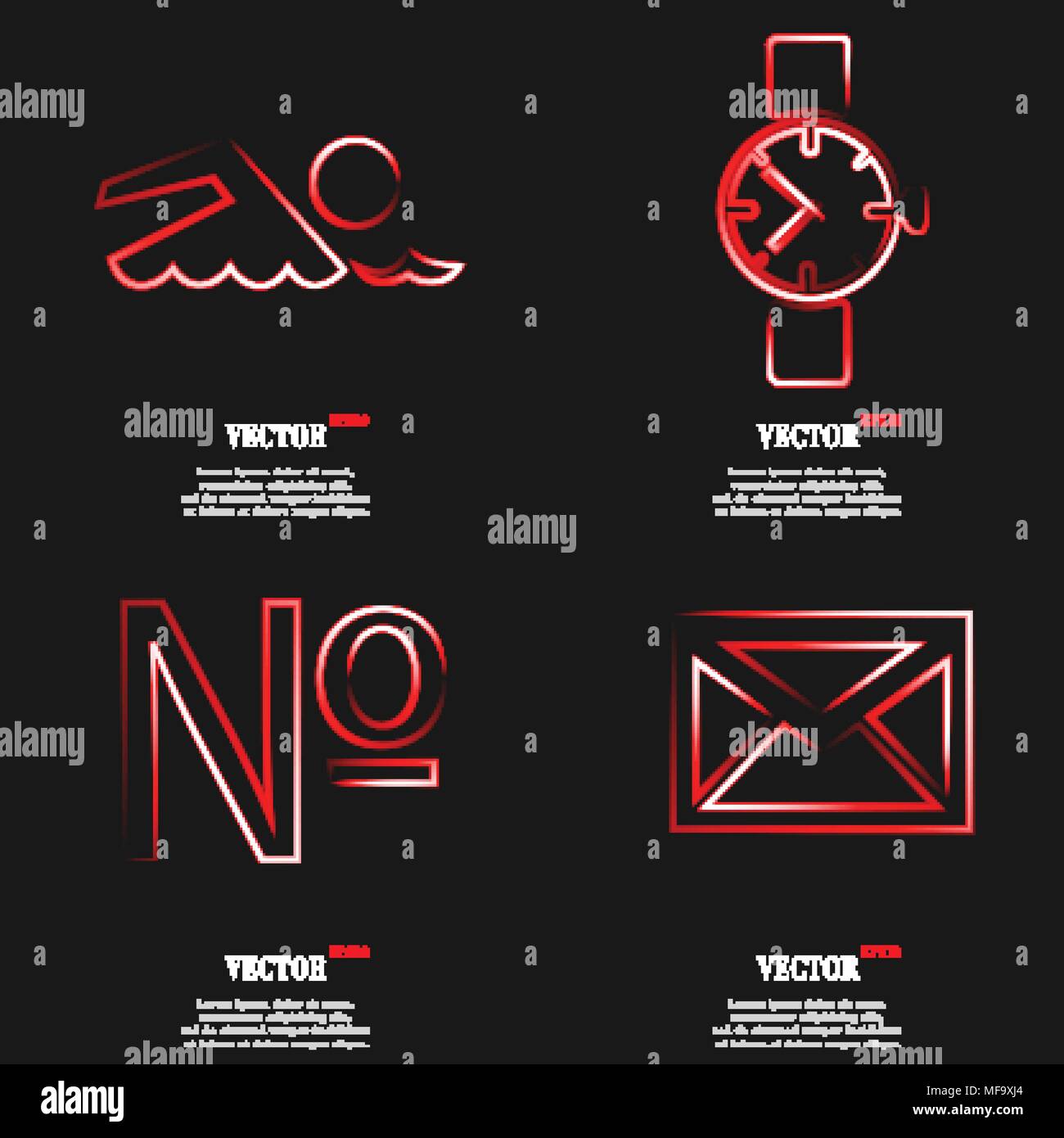 Set of fashionable red icons, trending symbols. Flat design for your ...