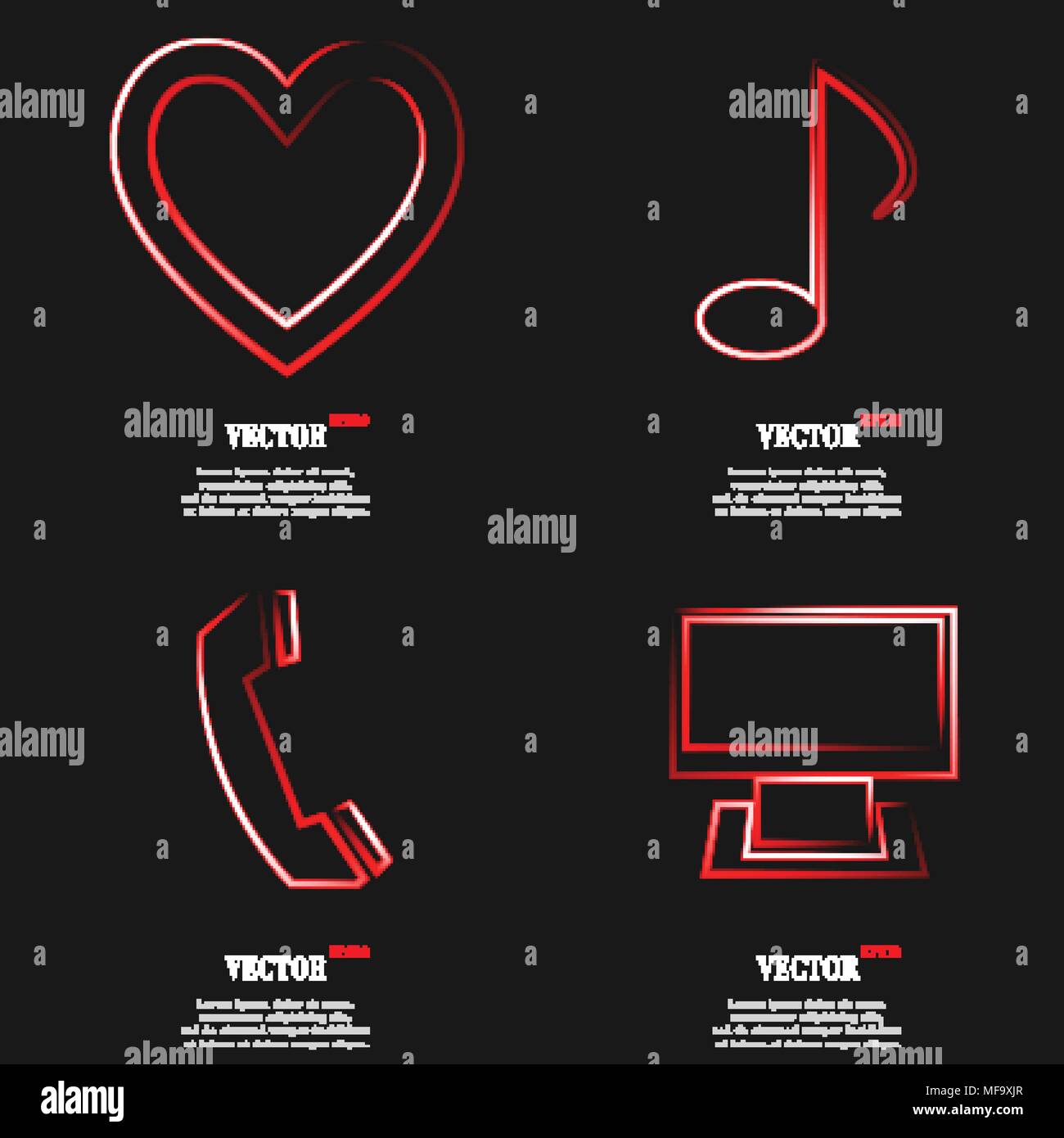 Set of fashionable red icons, trending symbols. Flat design for your ...