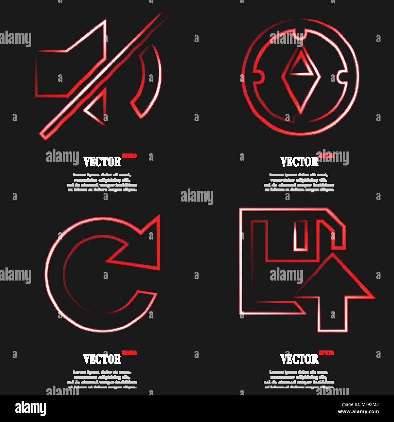 Set of fashionable red icons, trending symbols. Flat design for your ...