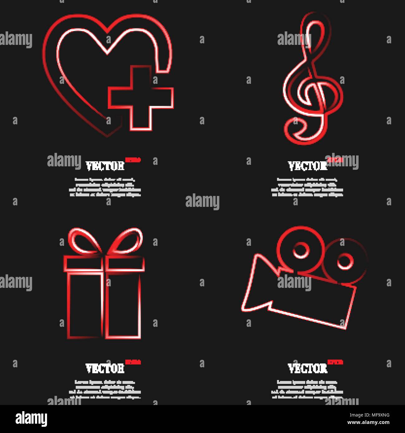 Set of fashionable red icons, trending symbols. Flat design for your ...