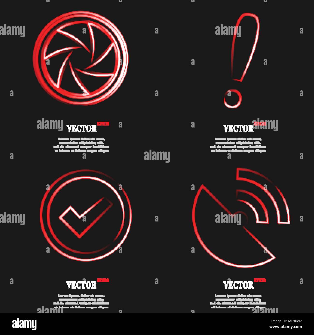 Set of fashionable red icons, trending symbols. Flat design for your ...