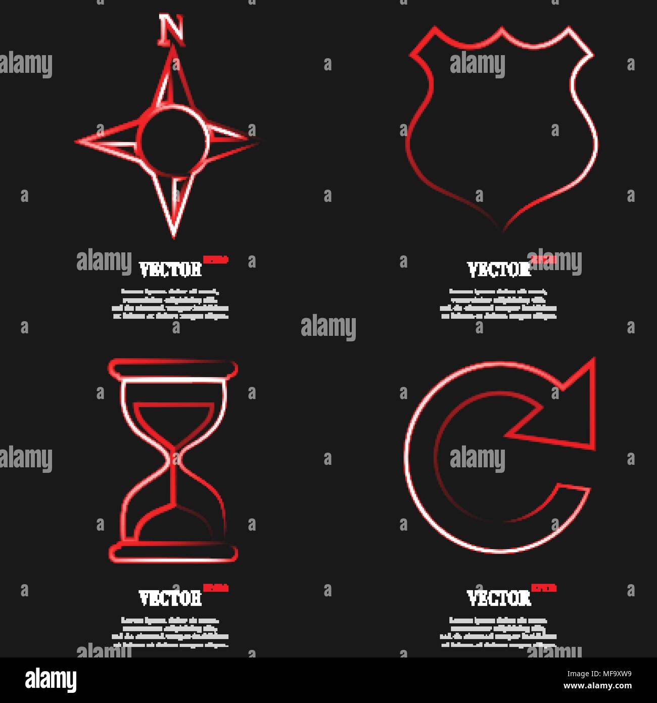 Set of fashionable red icons, trending symbols. Flat design for your ...
