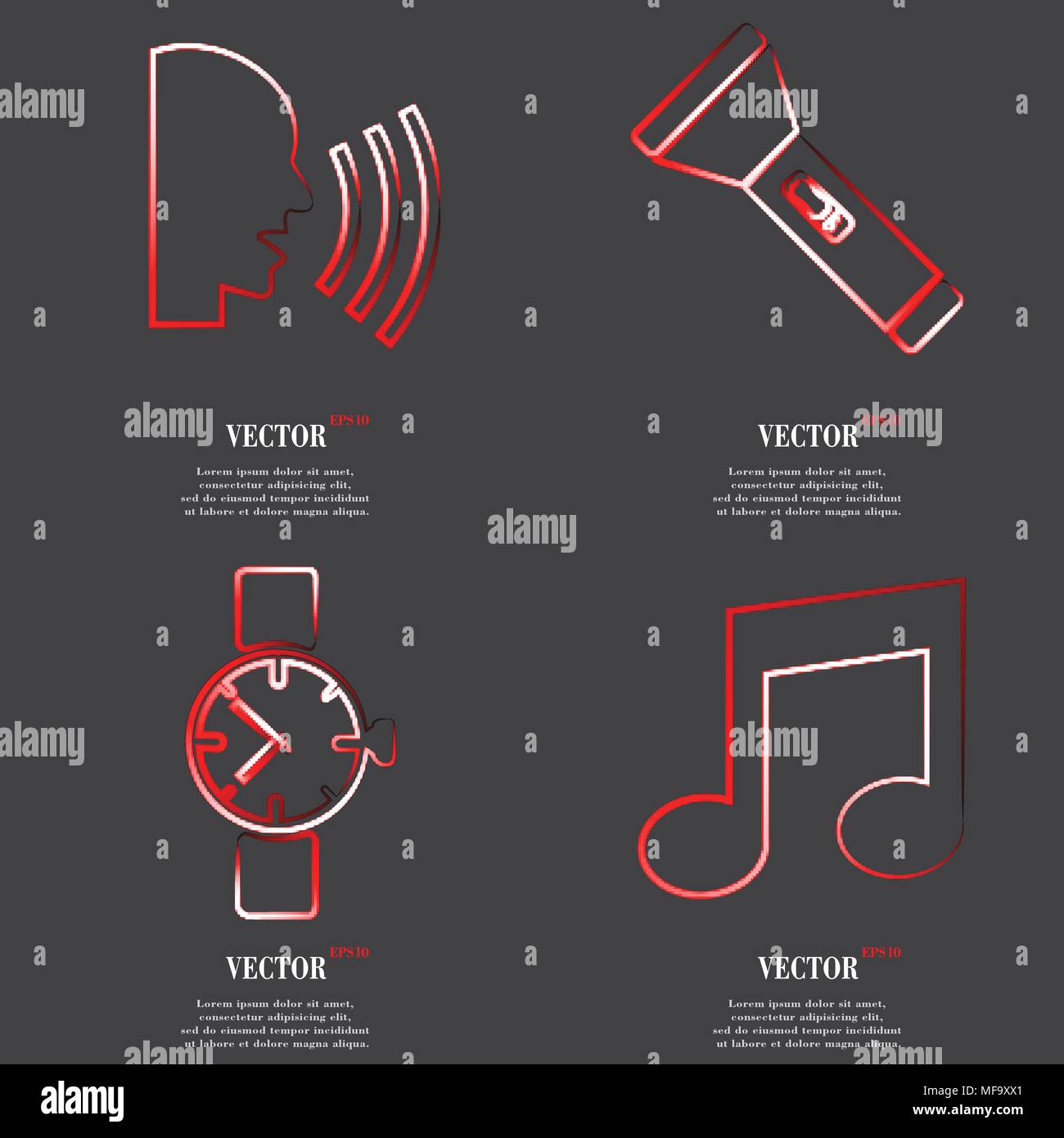 Set of fashionable red icons, trending symbols. Flat design for your ...