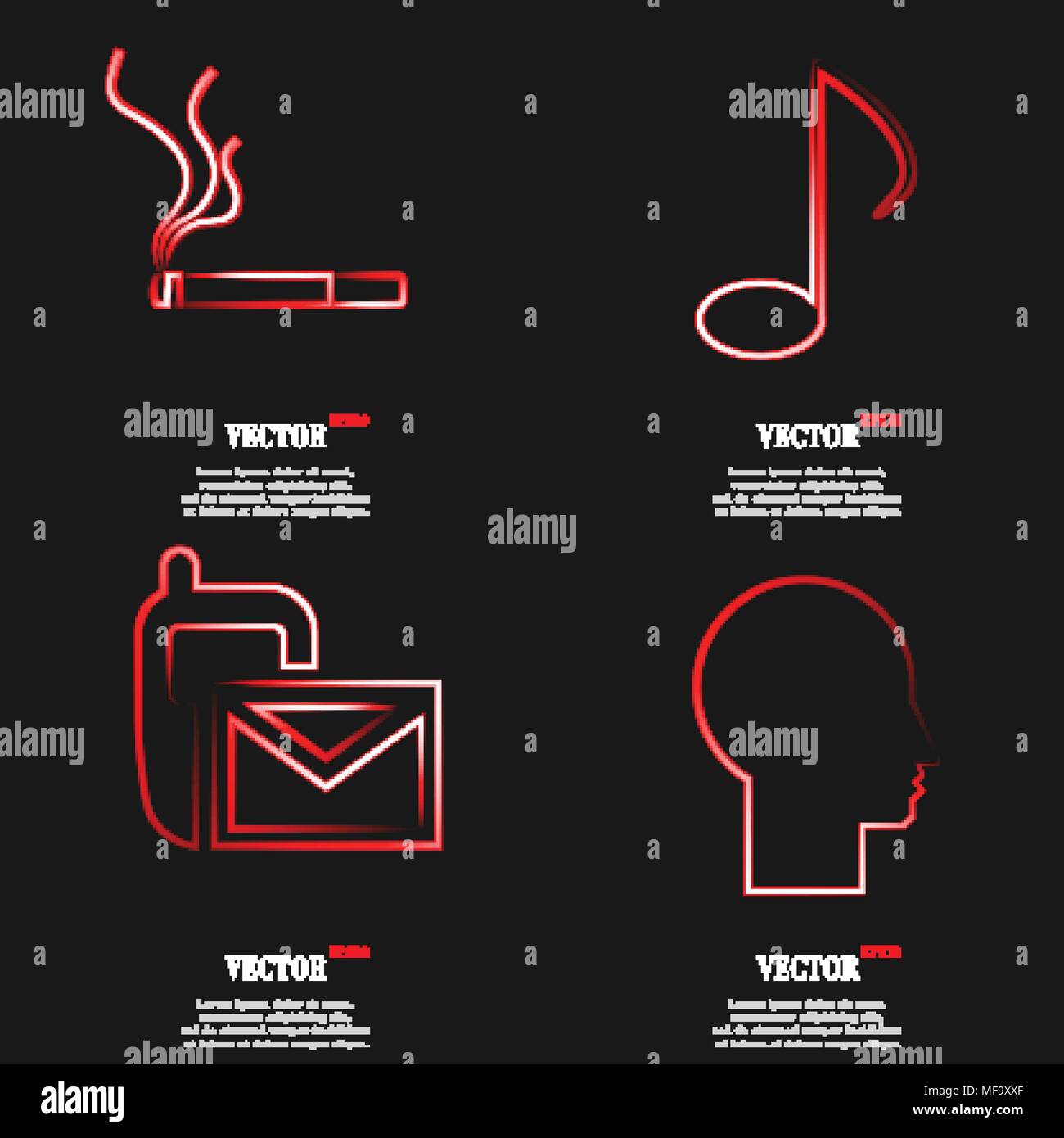 Set of fashionable red icons, trending symbols. Flat design for your ...