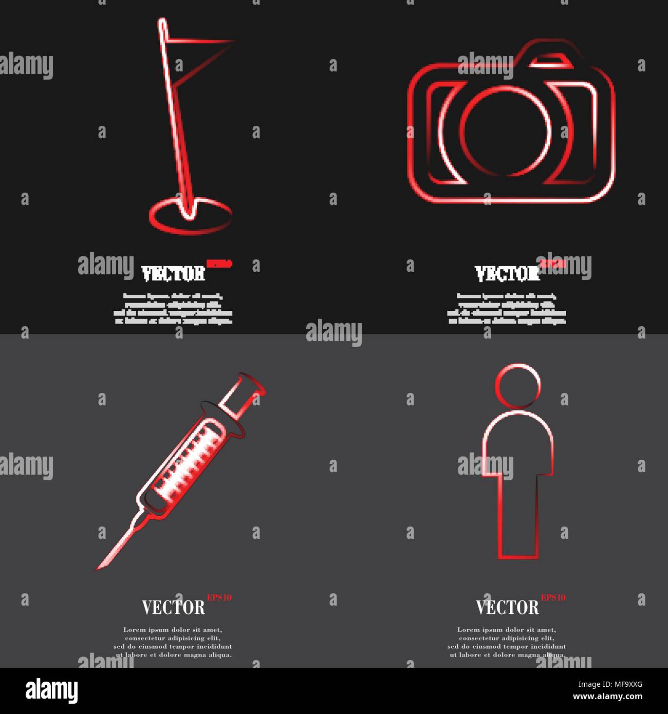 Set of fashionable red icons, trending symbols. Flat design for your ...