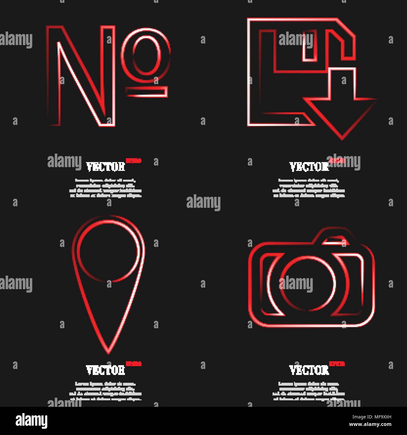 Set of fashionable red icons, trending symbols. Flat design for your ...