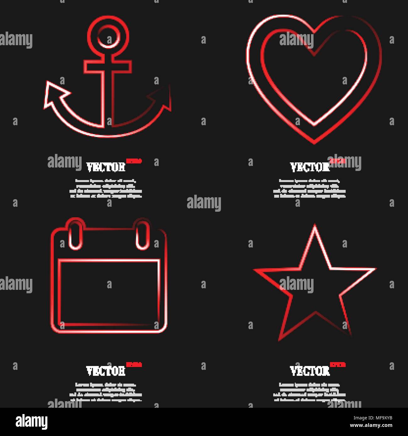 Set of fashionable red icons, trending symbols. Flat design for your ...