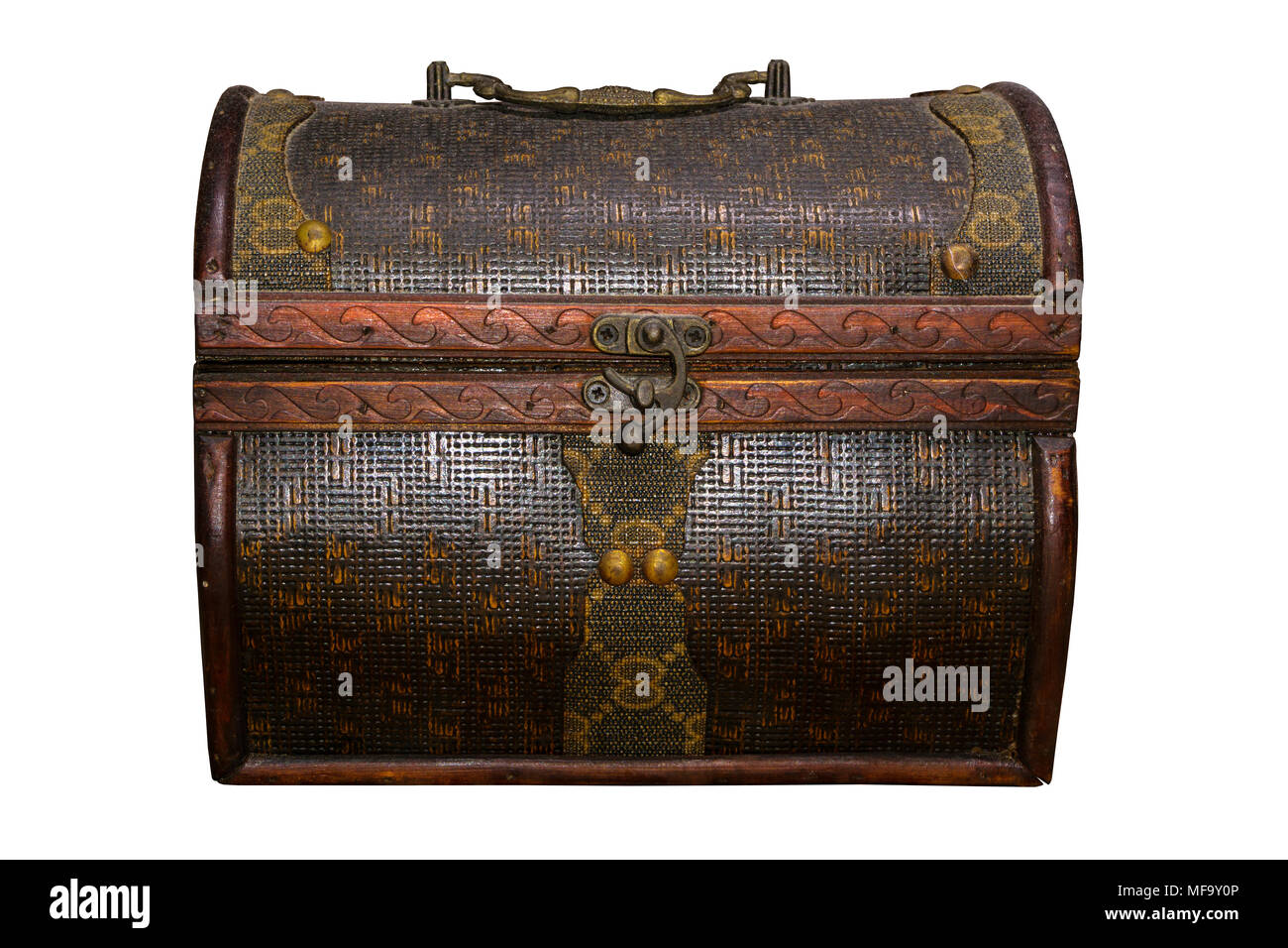 antique dusty decorative curly chest (casket) isolated on white ...