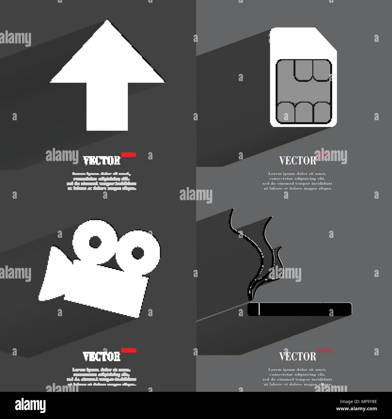 Set of icons. Collection of symbols. Modern Flat web design with long shadow and space for your ...