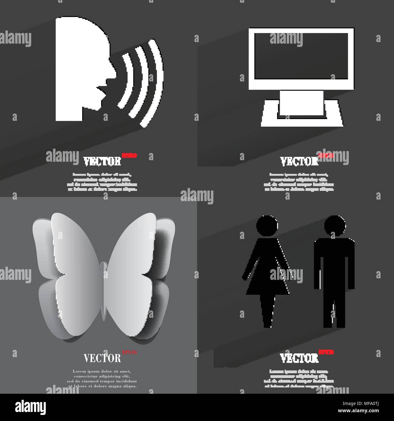 Set of icons. Collection of symbols. Modern Flat web design with long shadow and space for your ...