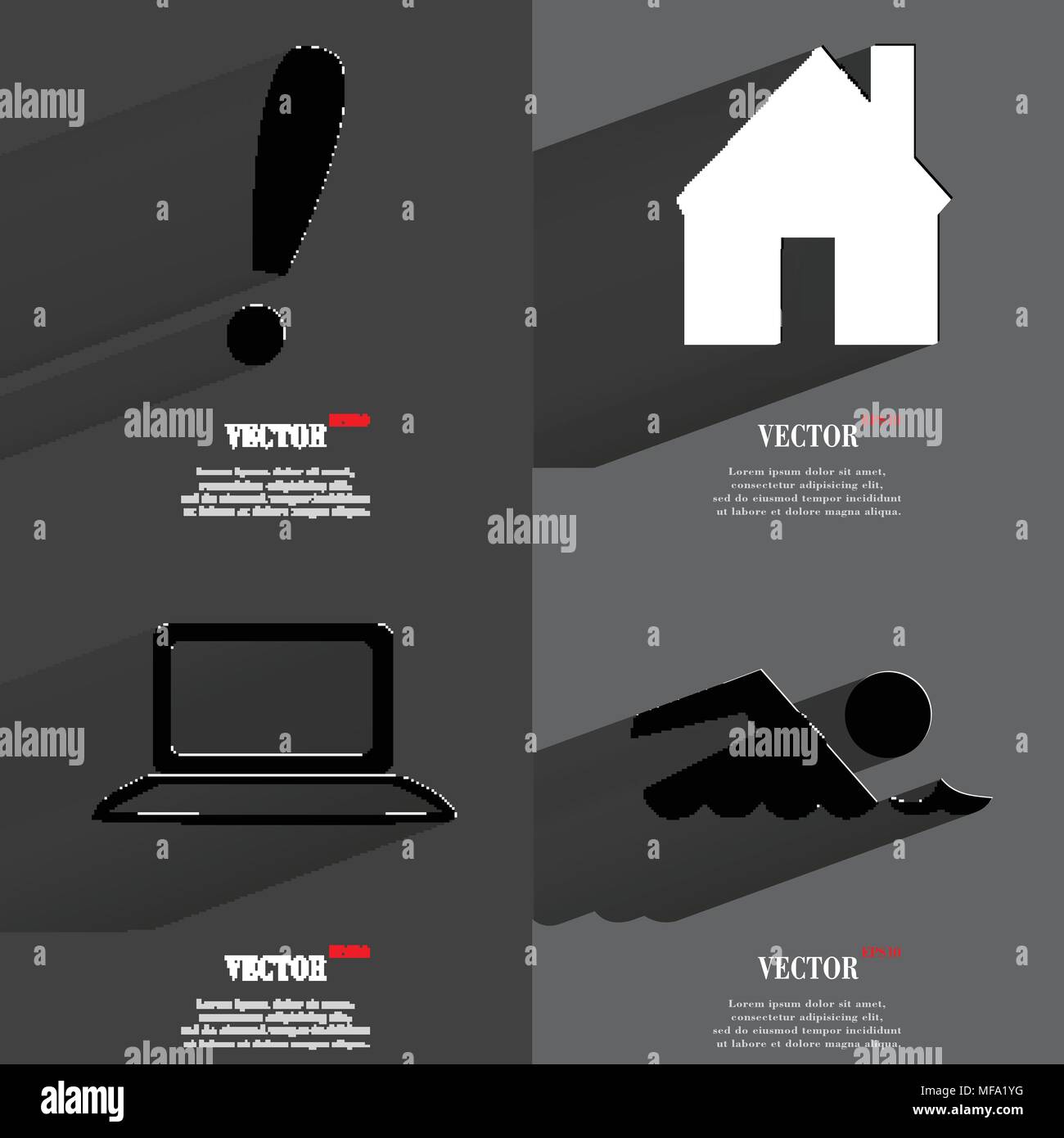 Set of icons. Collection of symbols. Modern Flat web design with long ...