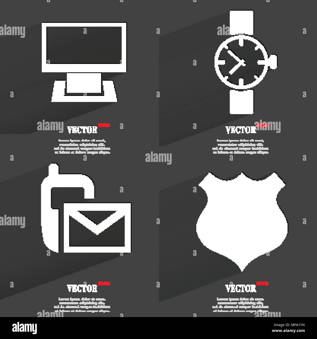 Set of icons. Collection of symbols. Modern Flat web design with long shadow and space for your ...