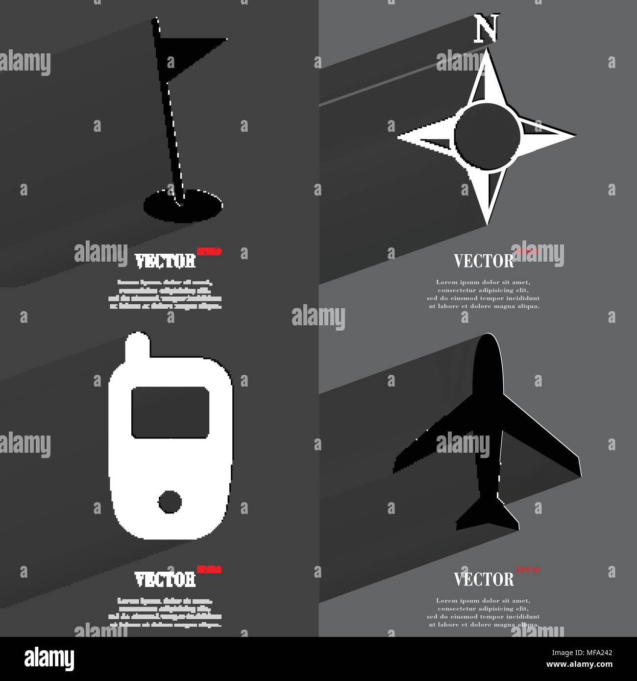 Set of icons. Collection of symbols. Modern Flat web design with long shadow and space for your ...