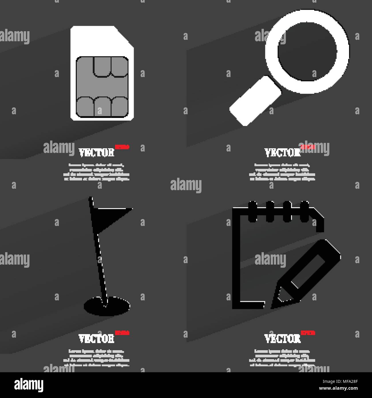 Set of icons. Collection of symbols. Modern Flat web design with long shadow and space for your ...