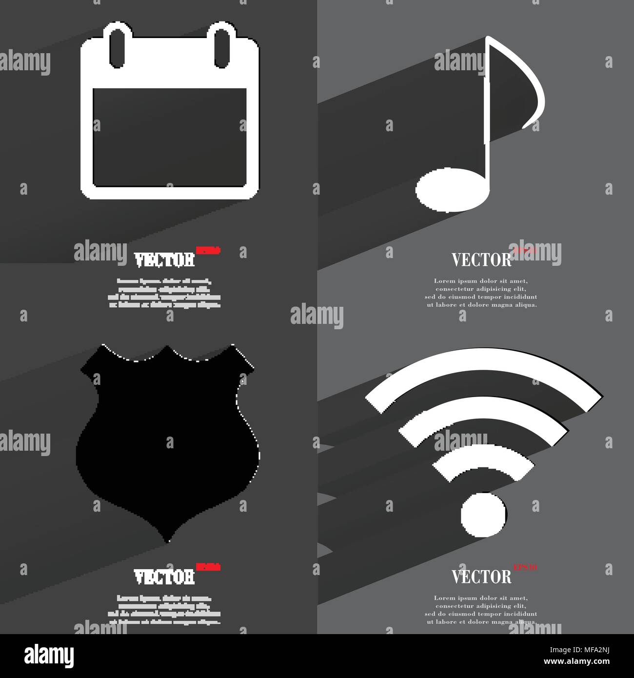 Set of icons. Collection of symbols. Modern Flat web design with long shadow and space for your ...