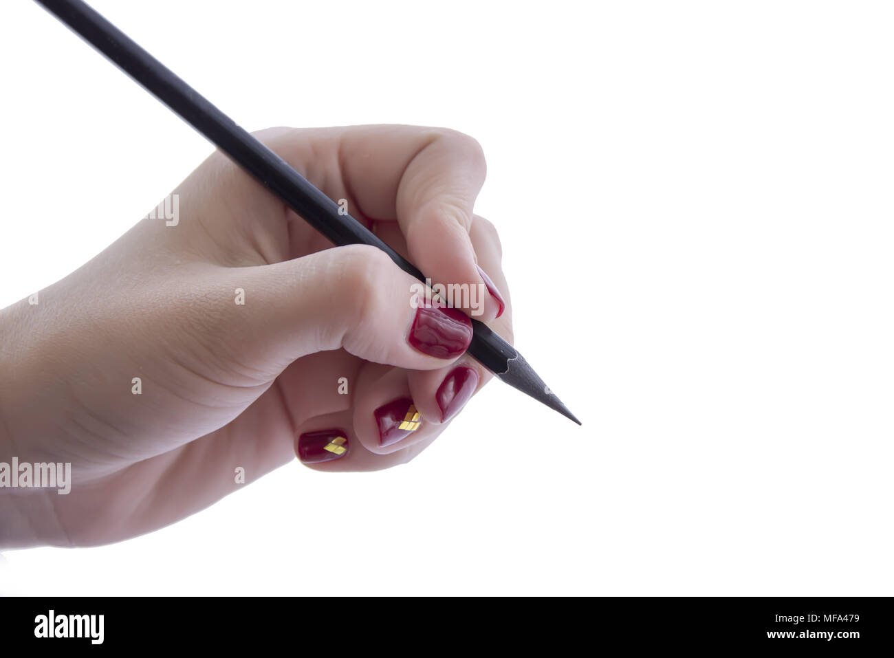 hand holding a pencil on a white background closeup Stock Photo - Alamy
