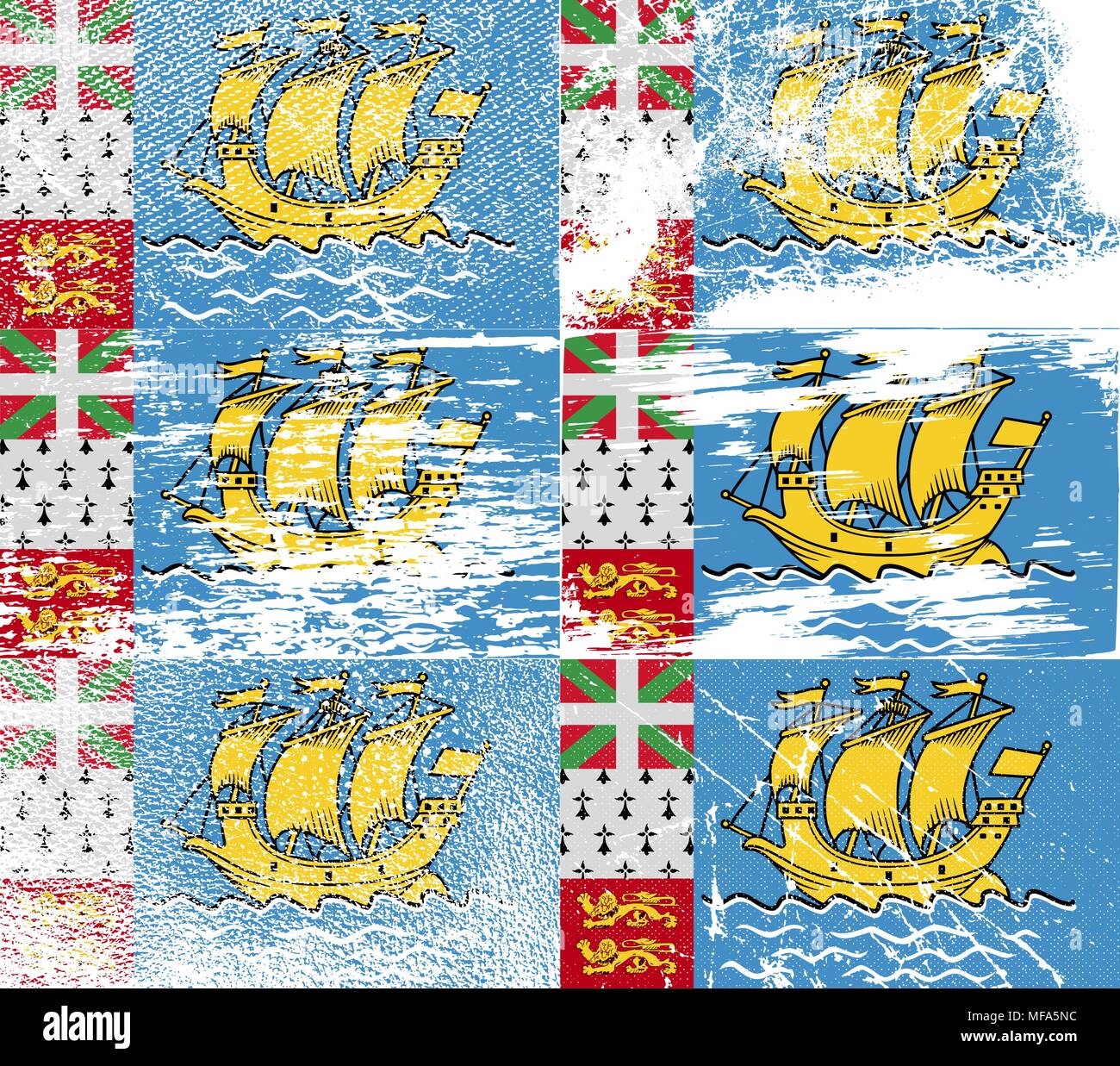 Flag of Saint Pierre and Miquelon, France with old texture. Vector ...