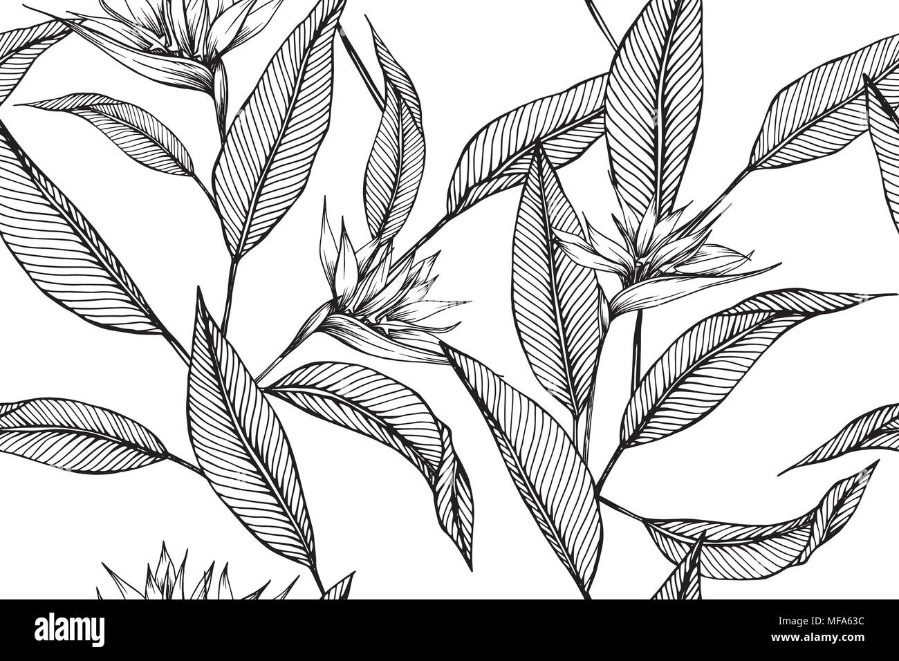 Hawaiian pattern seamless background with flower and leaf drawing ...