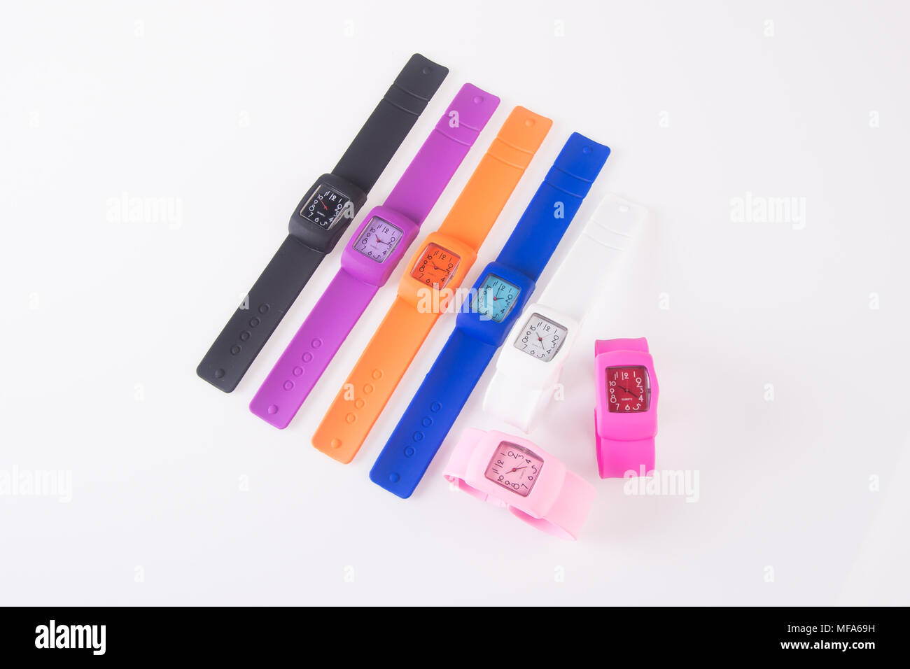 watches. colorful set of plastic watches isolated on white Stock Photo ...