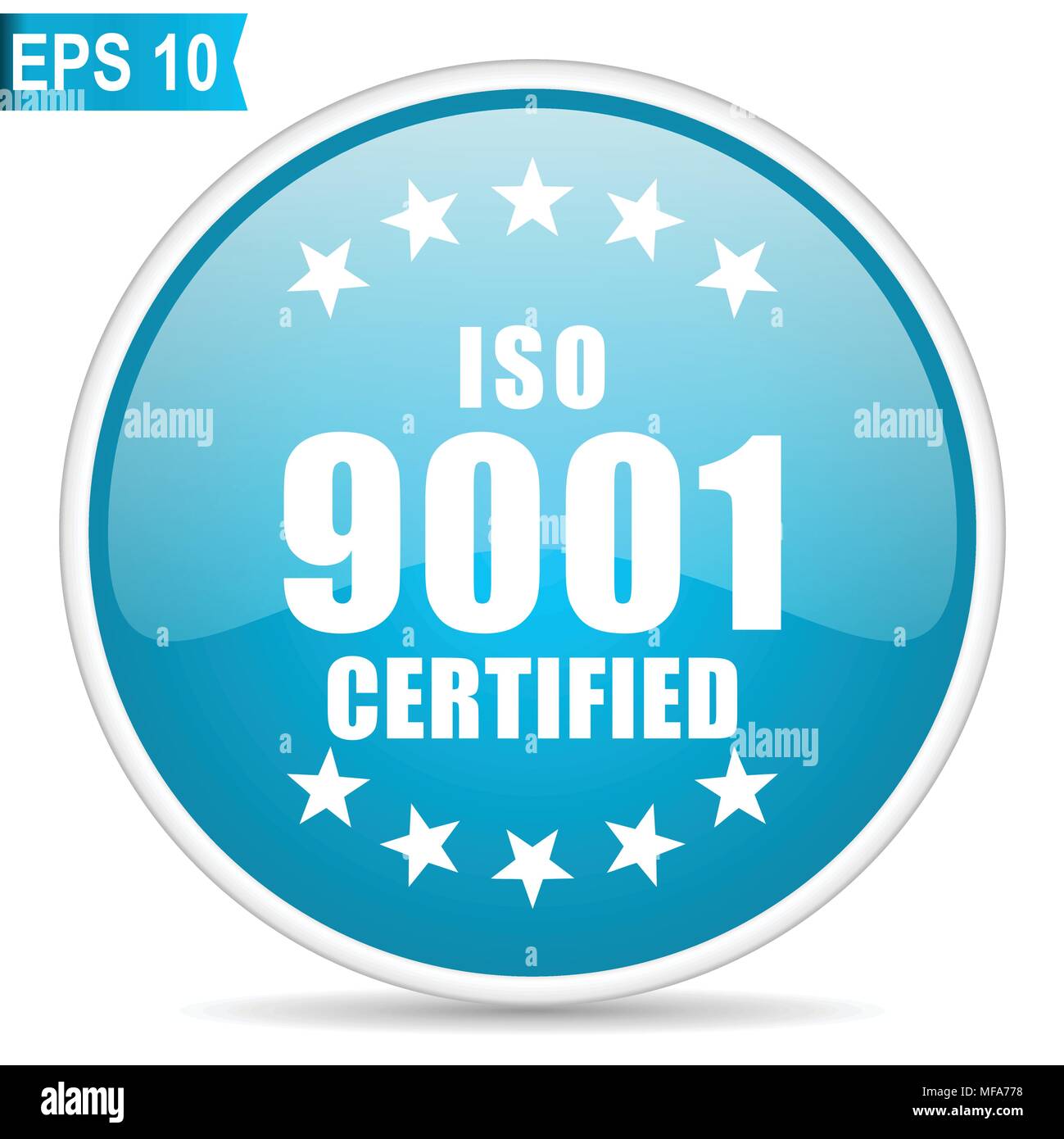 Iso 9001 blue glossy round vector icon in eps 10. Editable modern ...