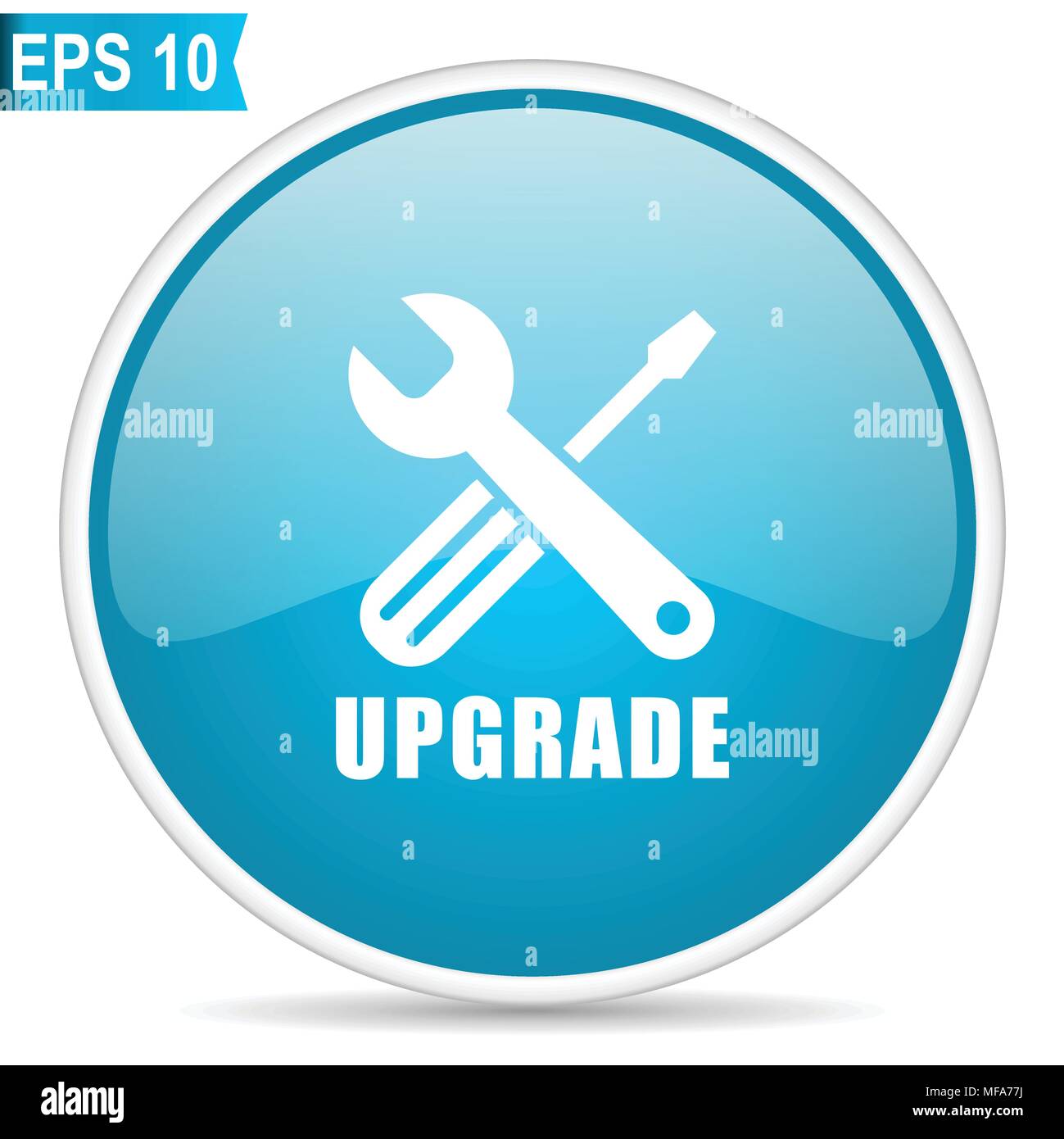 Upgrade blue glossy round vector icon in eps 10. Editable modern design ...