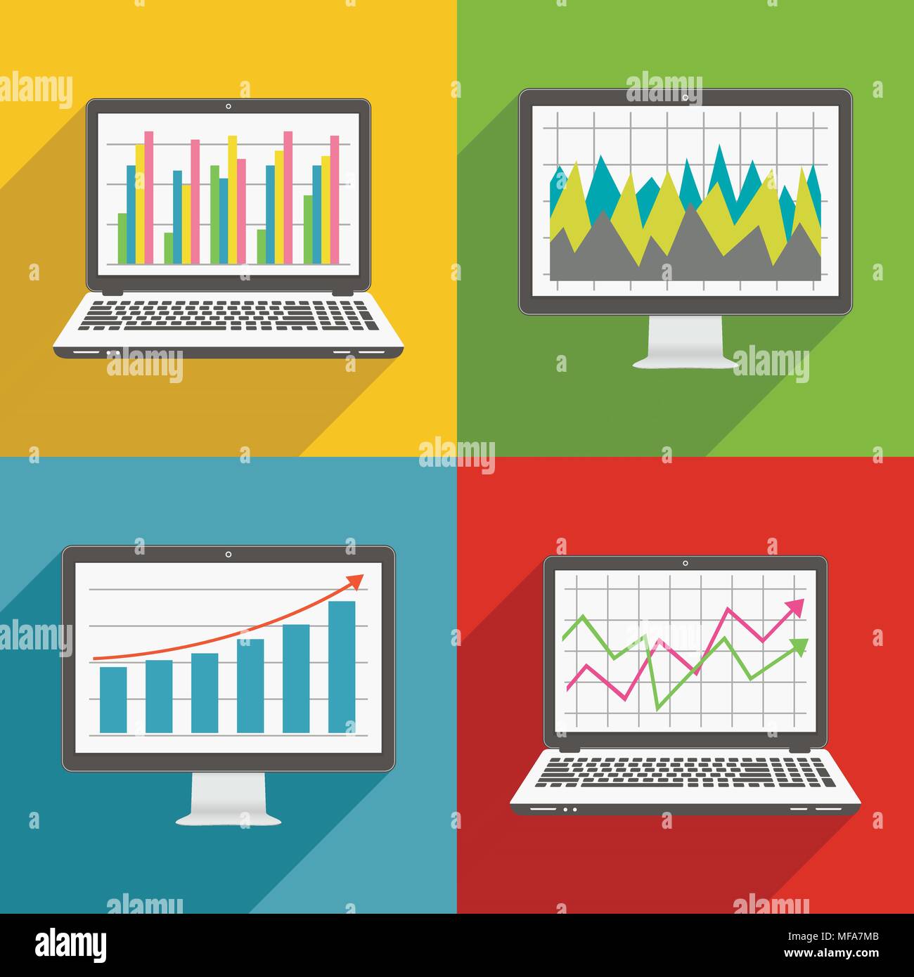 Computer with charts Stock Vector Images - Alamy
