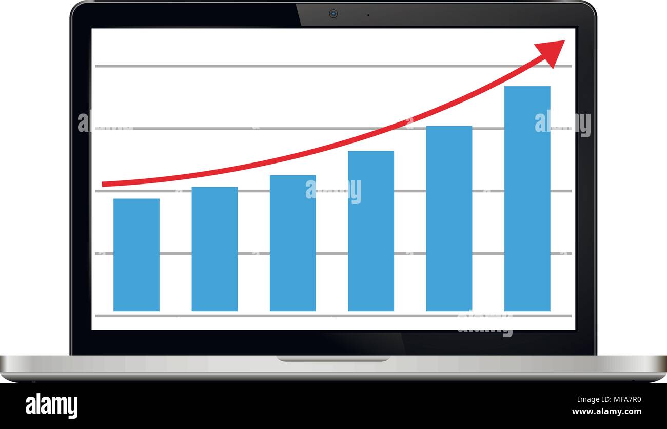 Laptop illustration with financial graph on screen. Isolated on white ...