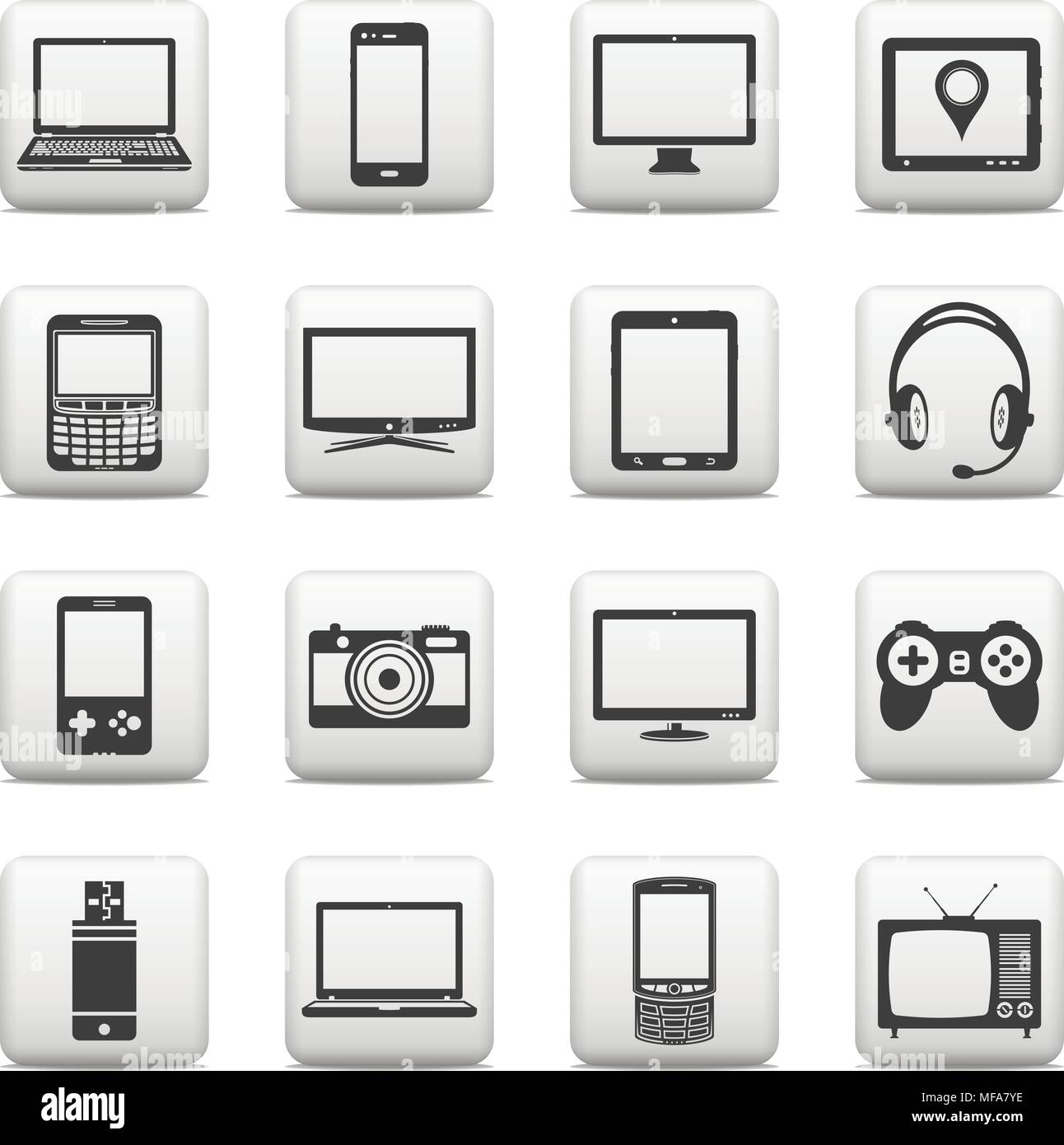 Modern digital devices and electronic gadgets icons. Web buttons set ...