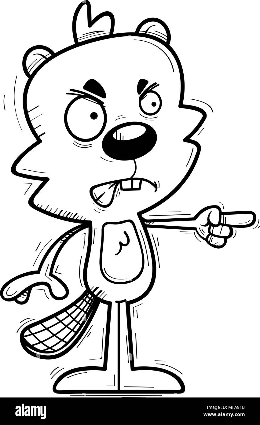 A cartoon illustration of a male beaver looking angry and pointing ...