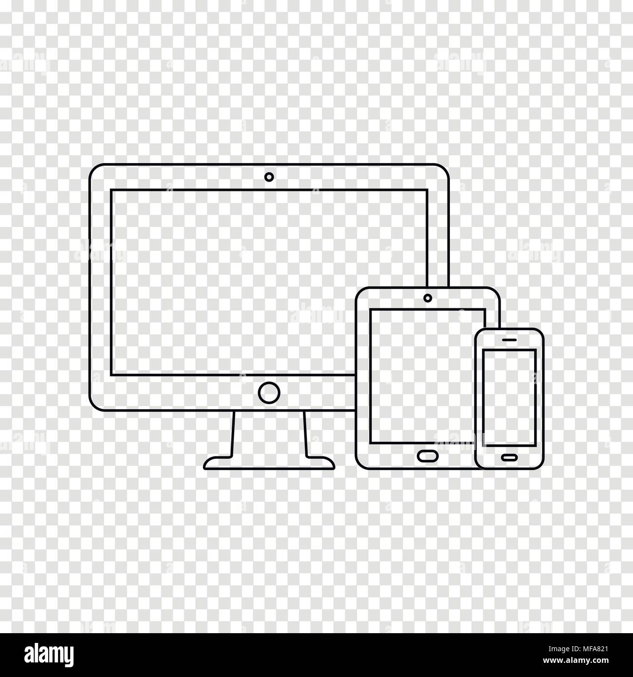 Modern digital devices thin line icon on transparent background. Vector ...