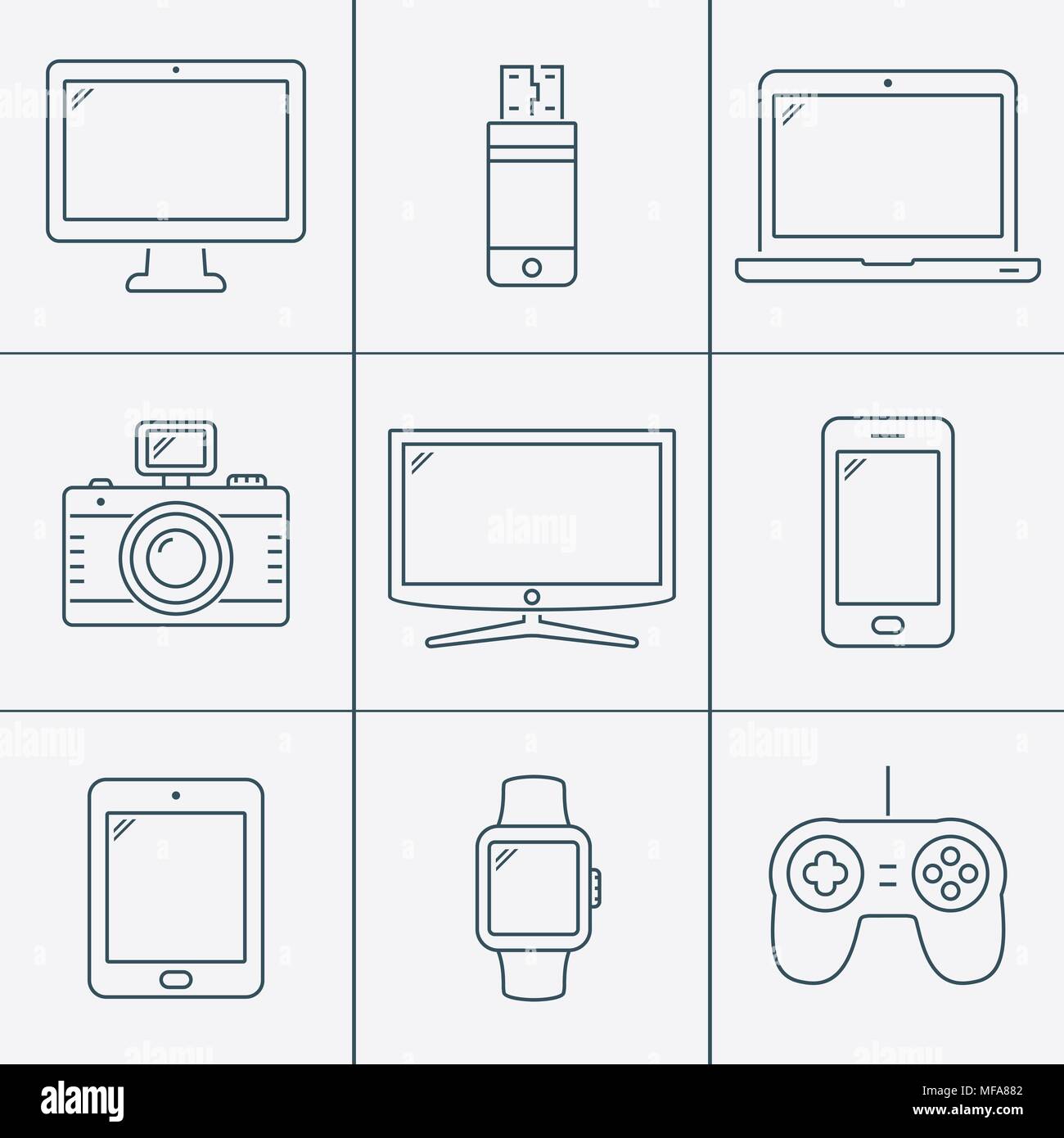 Modern digital devices and electronic gadgets icons. Vector ...