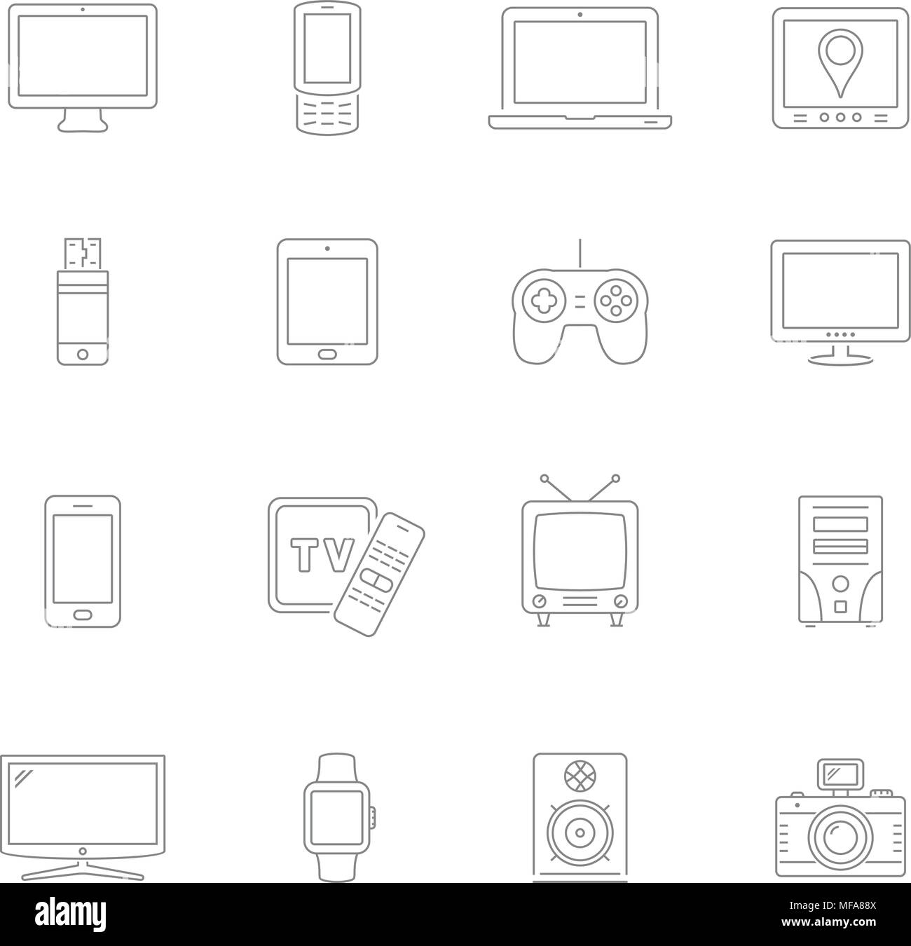 Devices and technology vector icons set, thin line style Stock Vector ...