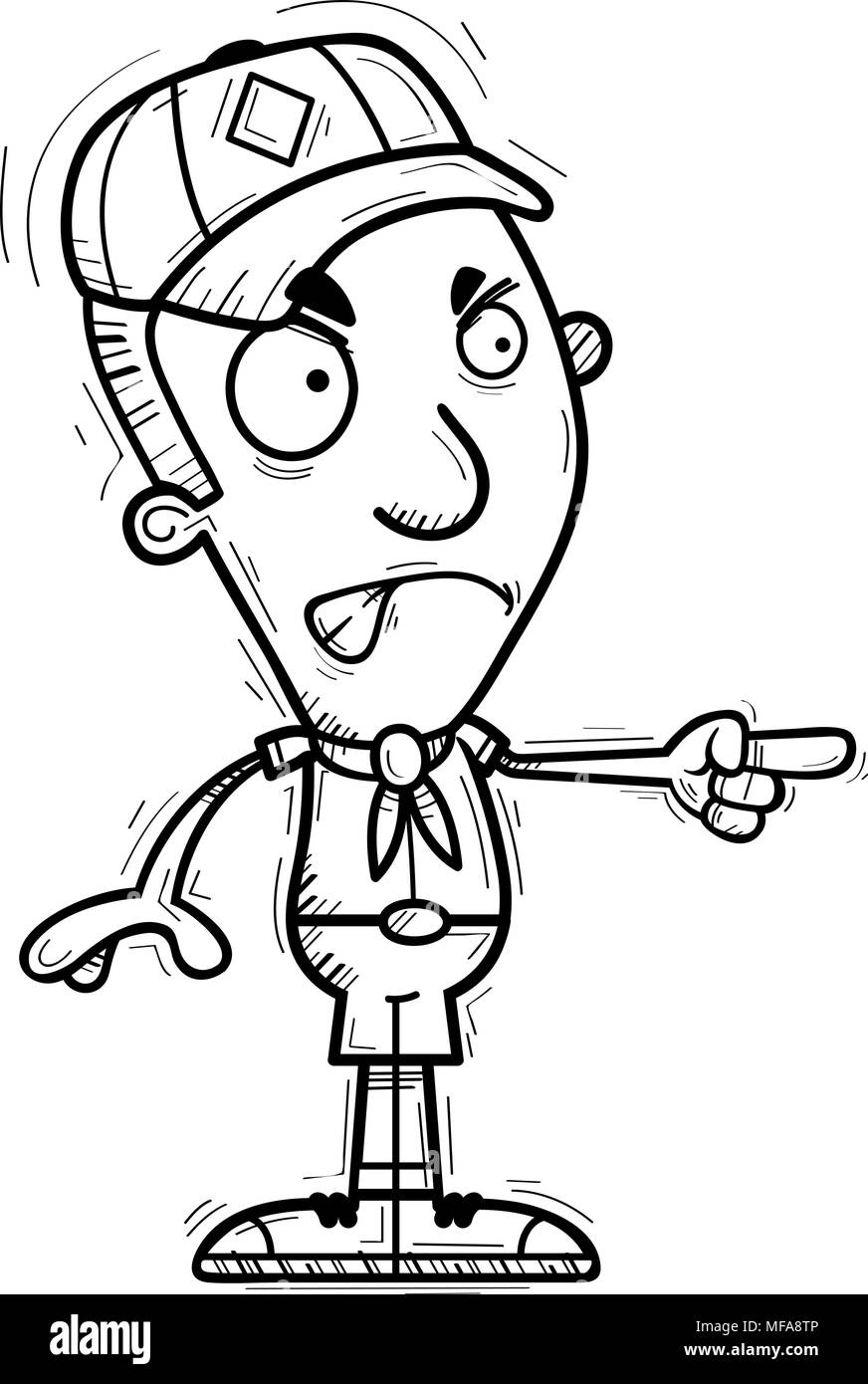 A cartoon illustration of a boy scout looking angry and pointing Stock ...