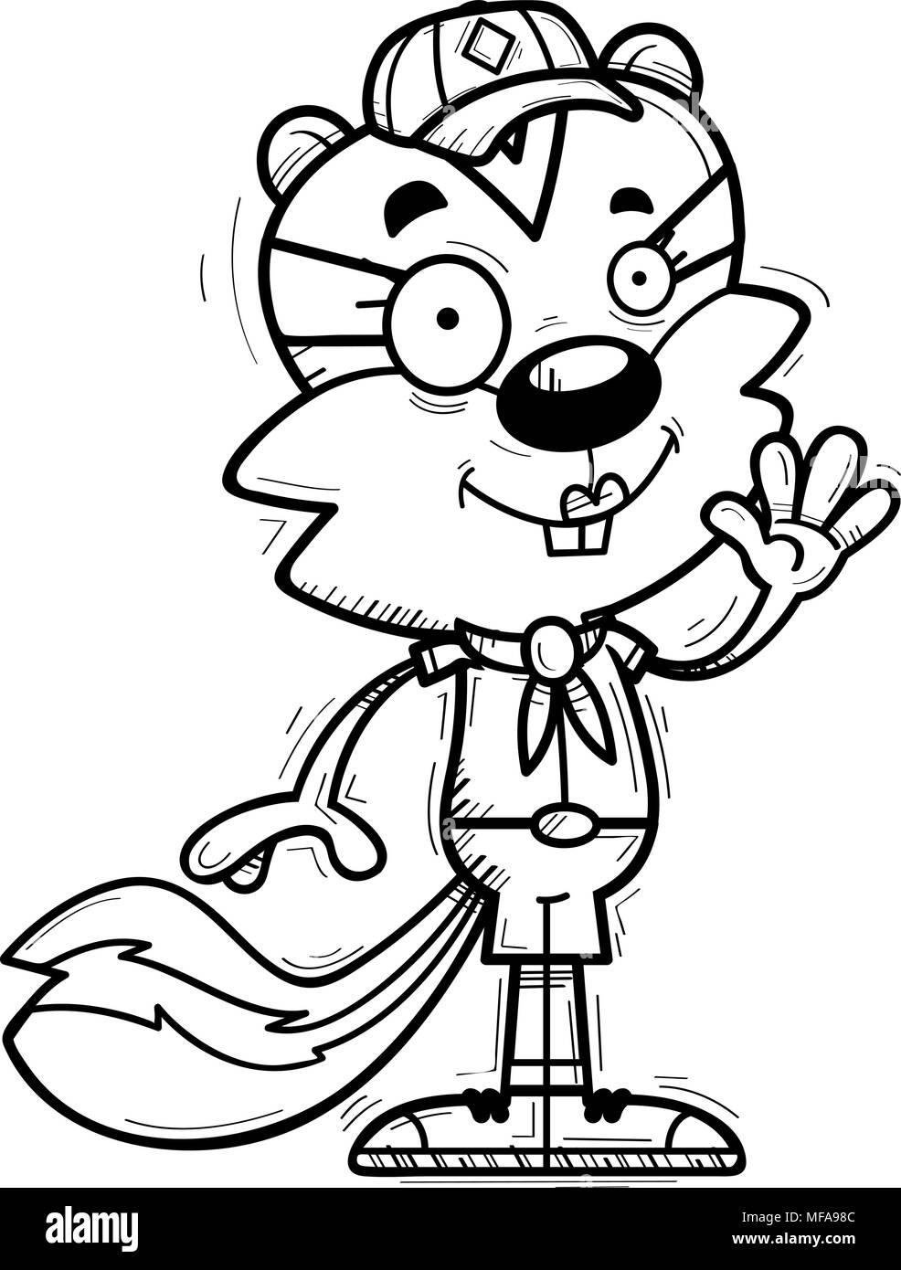 A cartoon illustration of a female chipmunk scout waving Stock Vector ...