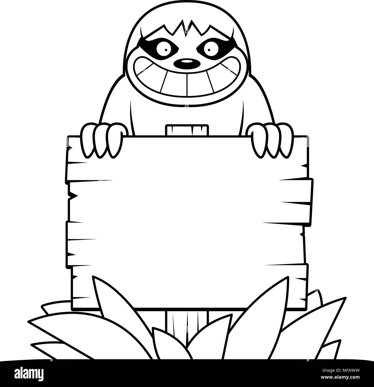 A cartoon illustration of a sloth with a wooden sign Stock Vector Image ...