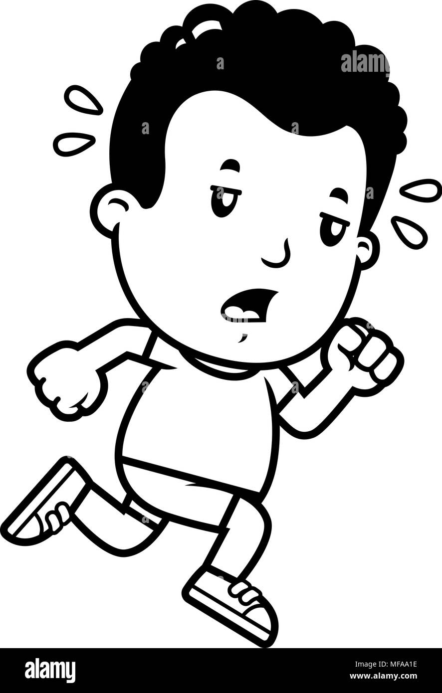 A cartoon illustration of a boy running and looking exhausted Stock ...