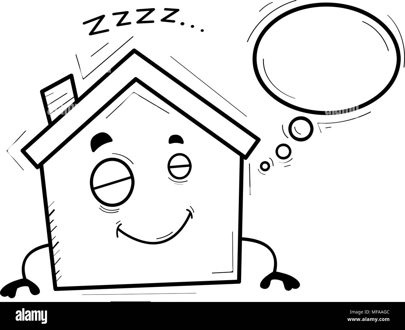 A cartoon illustration of a house sleeping and dreaming Stock Vector ...