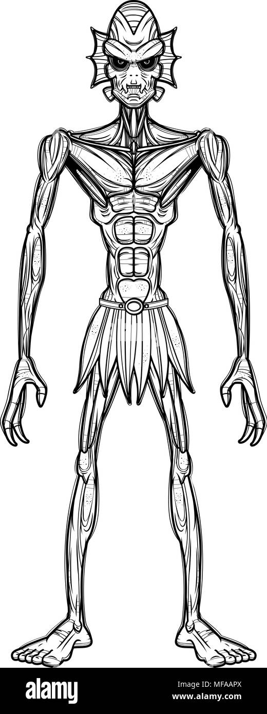 A cartoon illustration of an evil looking fish creature Stock Vector ...