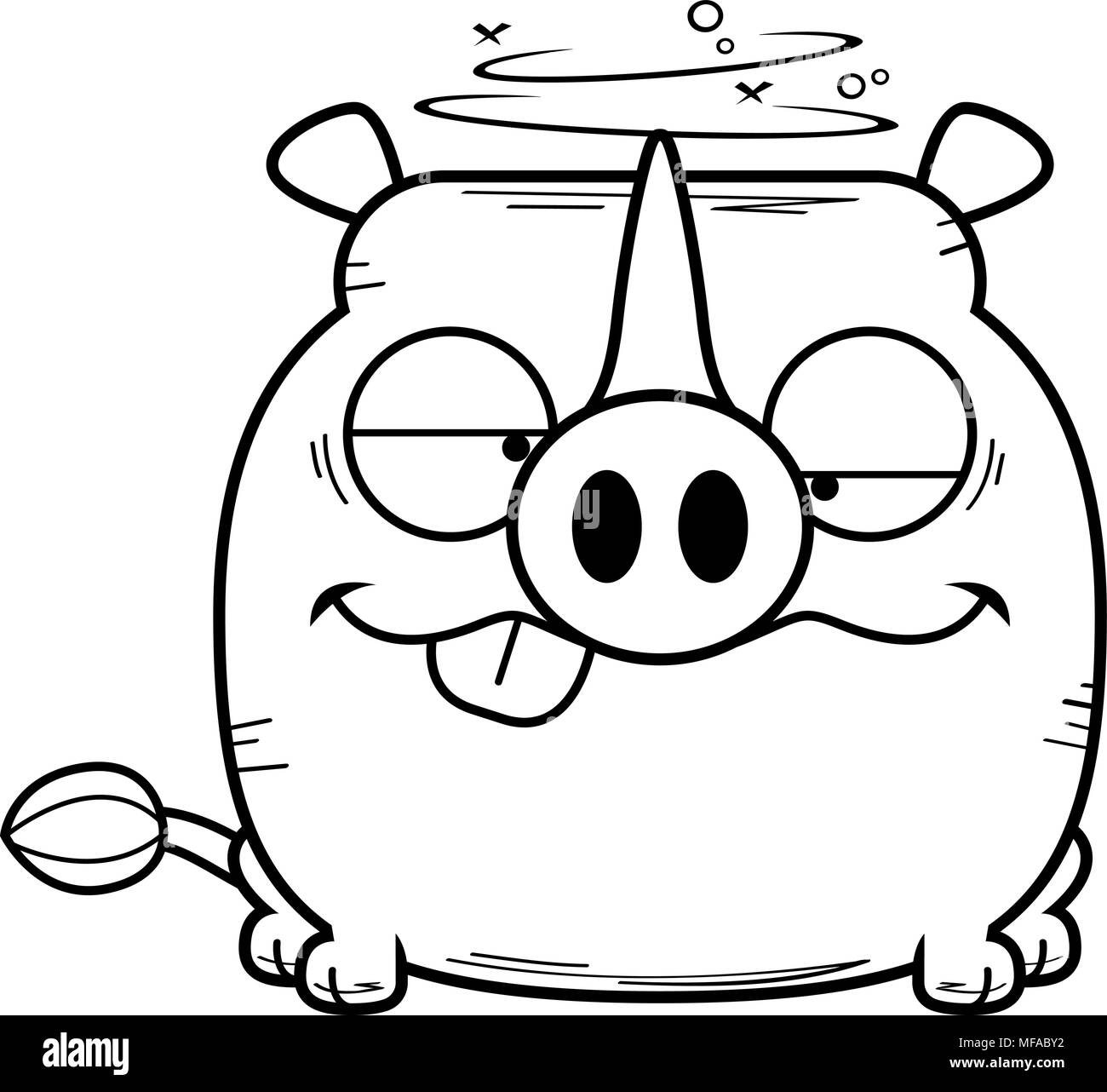 A cartoon illustration of a little rhinoceros with a goofy expression ...